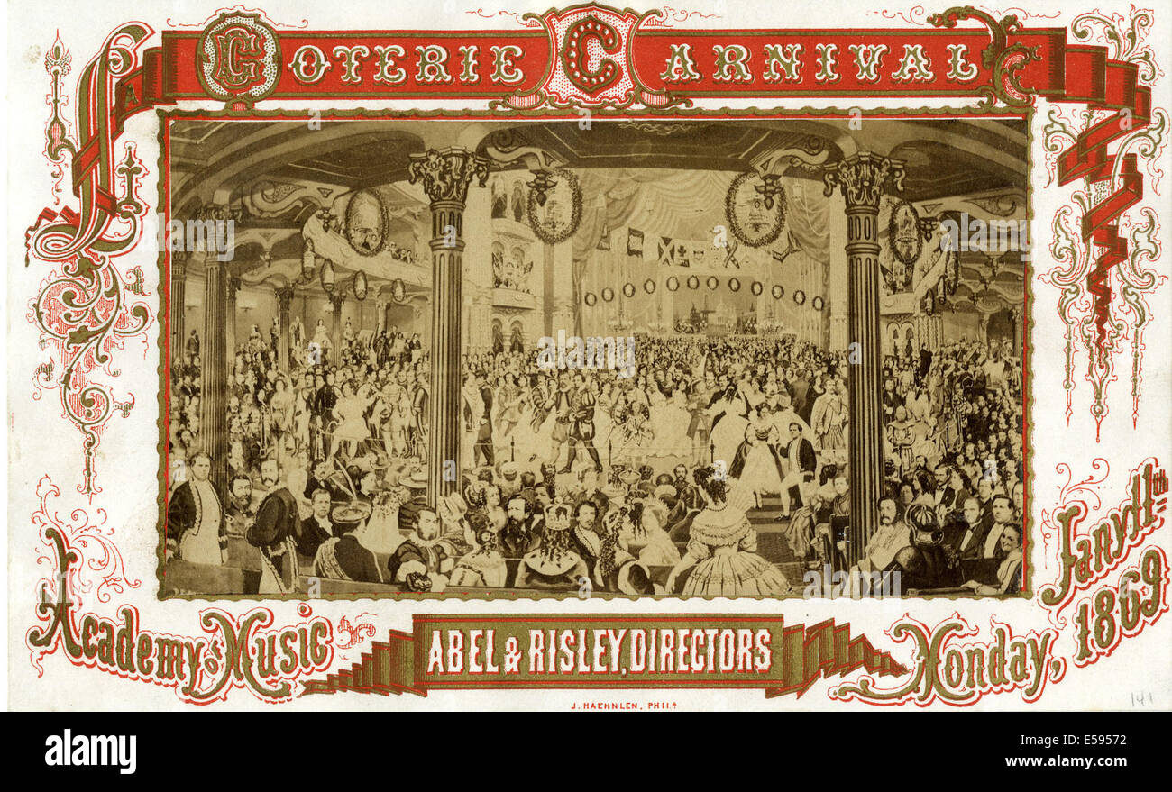 A lithograph depicting the Coterie Carnival at the Academy of Music ...