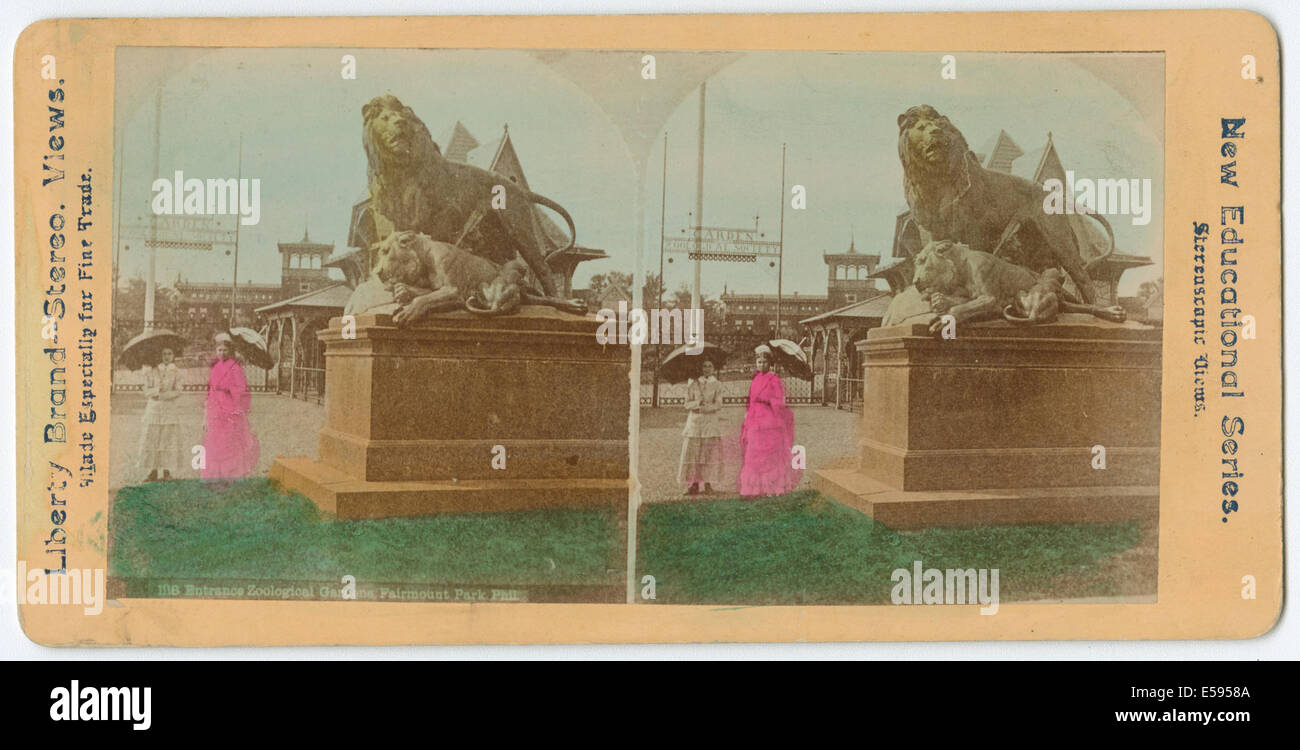A stereograph showing the entrance to the Philadelphia Zoological ...