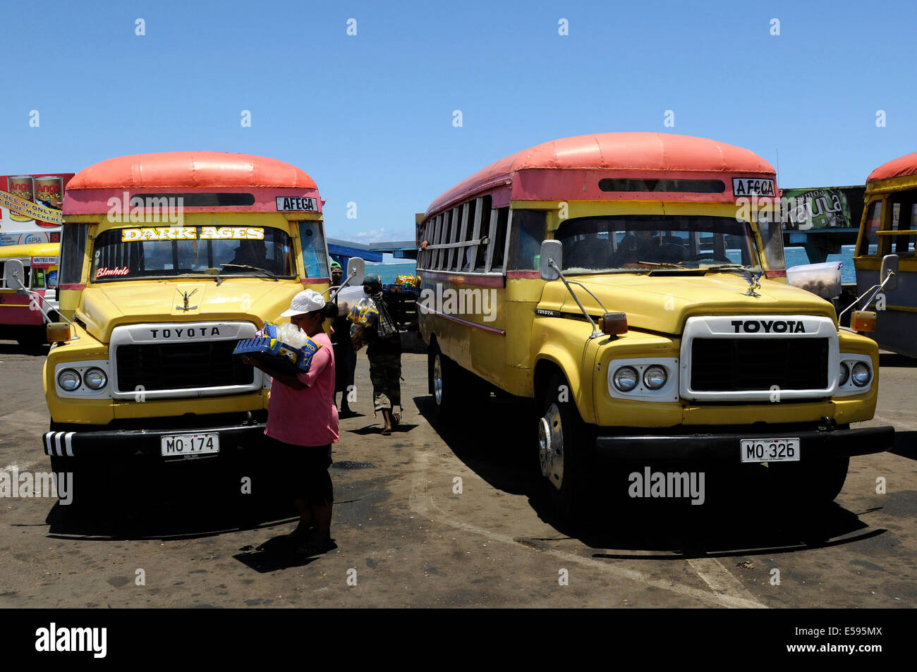 Travelling through Samoa in February 2014. Bus station in Apia Stock ...