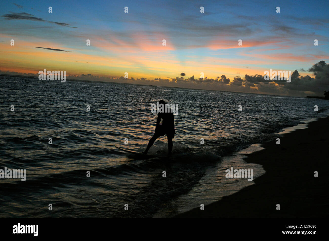 Travelling through Samoa in February 2014. Beach near Apia at sunset ...