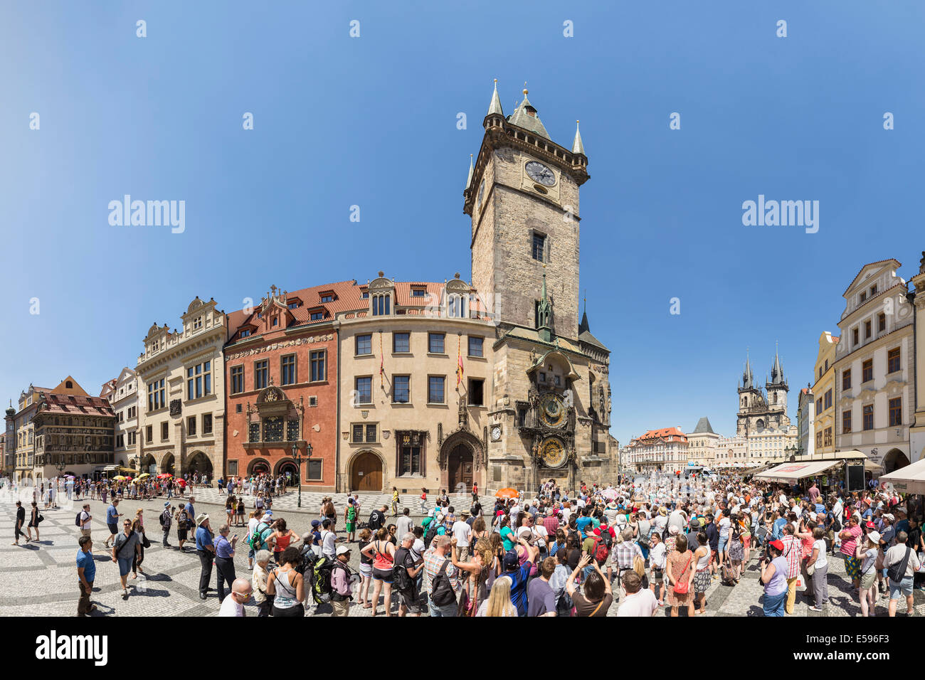 Czech Republic, Prague, Crowds of tourists in front of the Astronomical ...