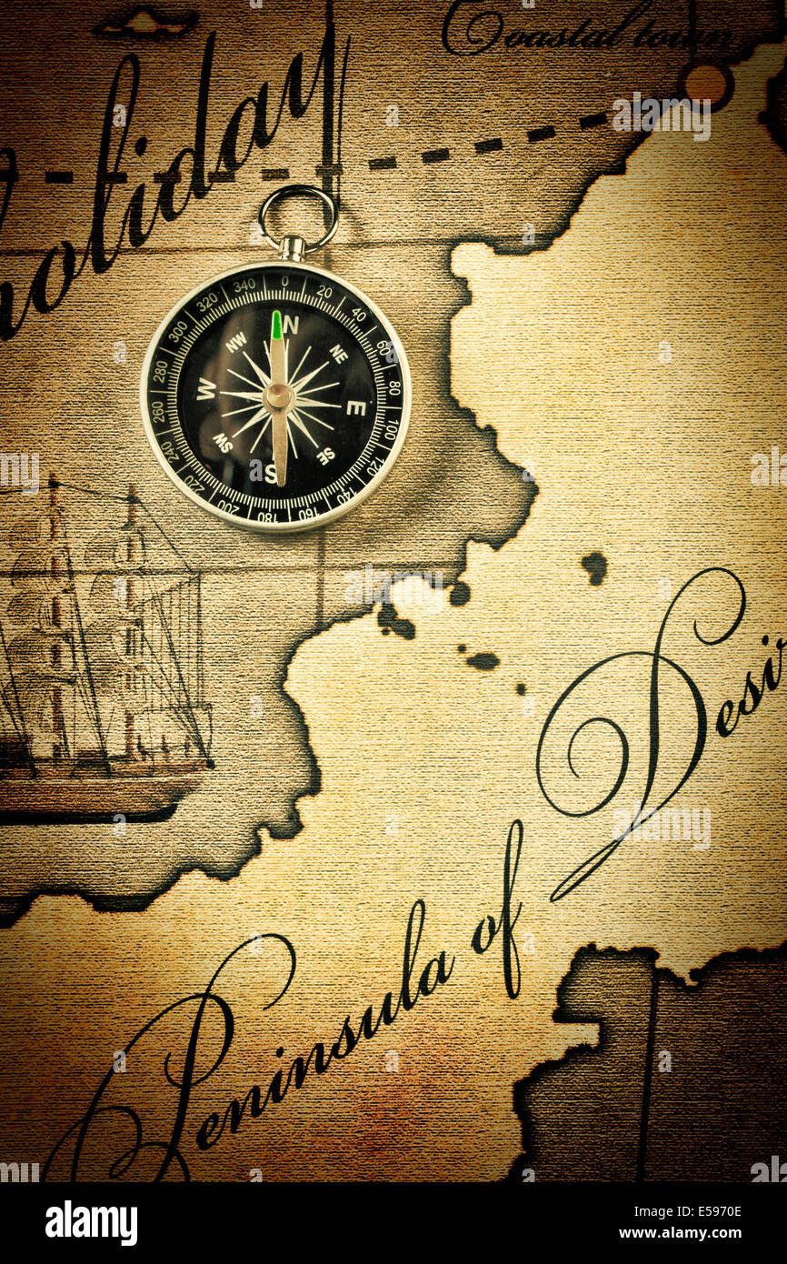 compass on a stylized map Stock Photo - Alamy