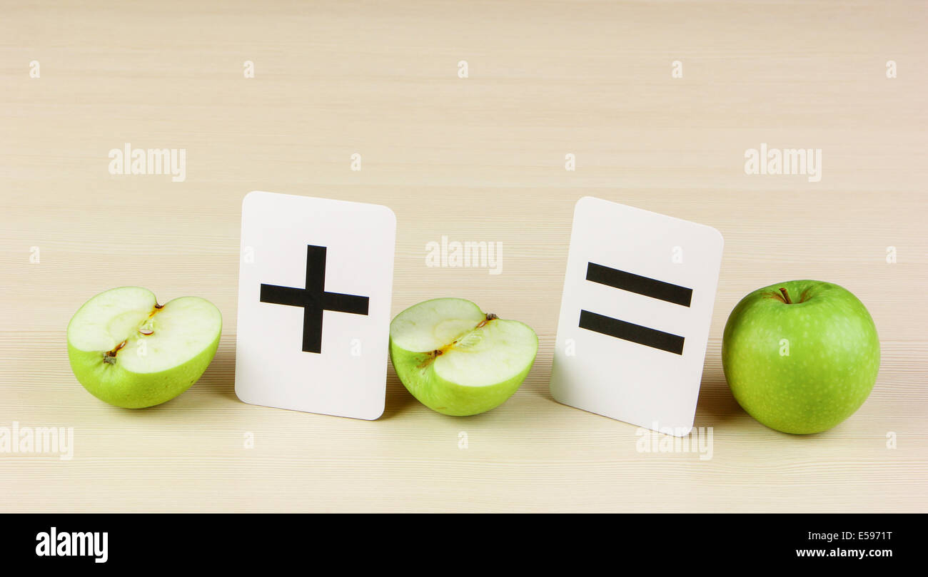 School card and apple with math problems Stock Photo - Alamy