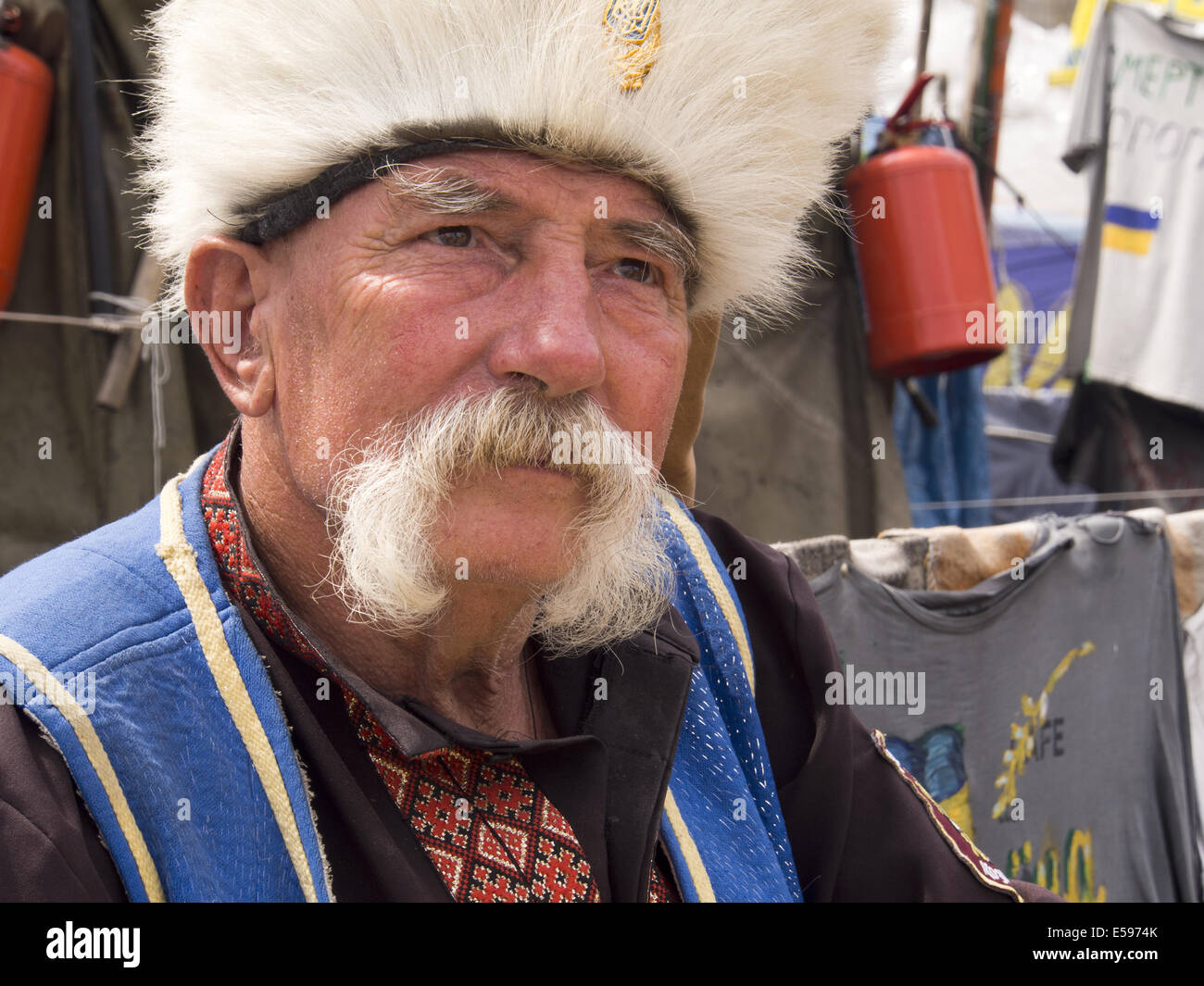 July 23, 2014 - Old cossack. Barricades and tents at Maydan ...