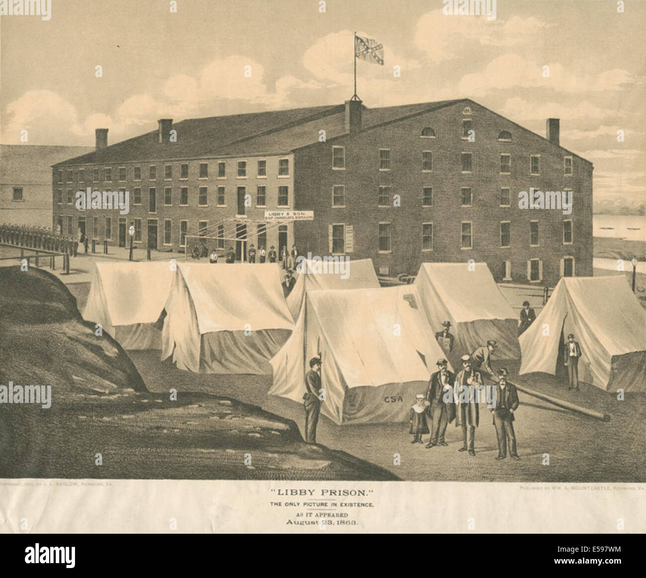 An albumen photograph of Libby Prison, circa 1865, during the Civil War ...