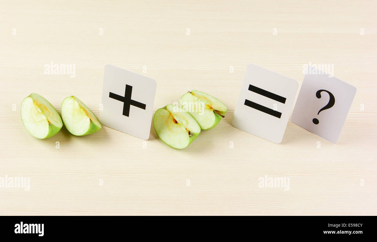 School card and apple with math problems Stock Photo - Alamy