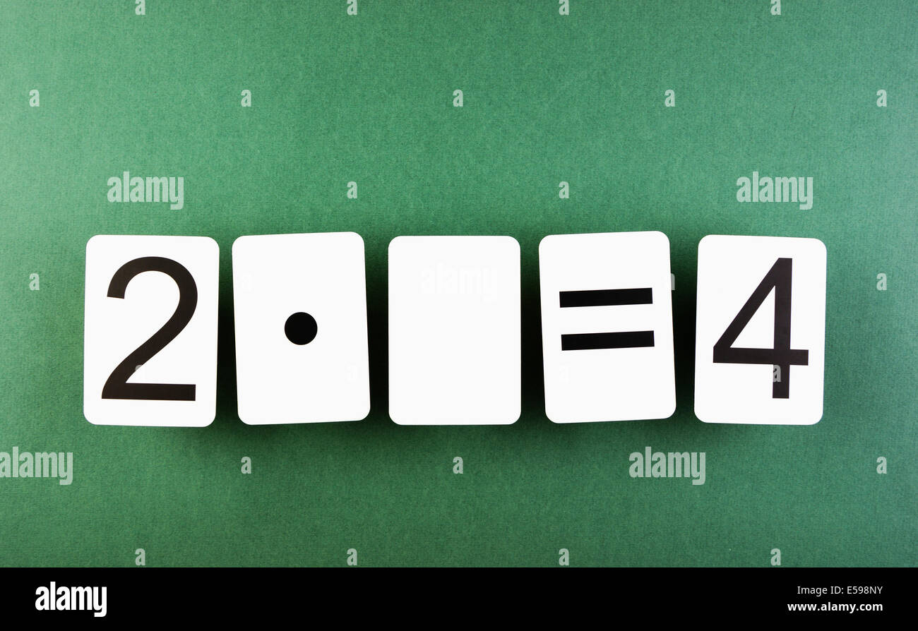 School card with math problems on the table Stock Photo - Alamy