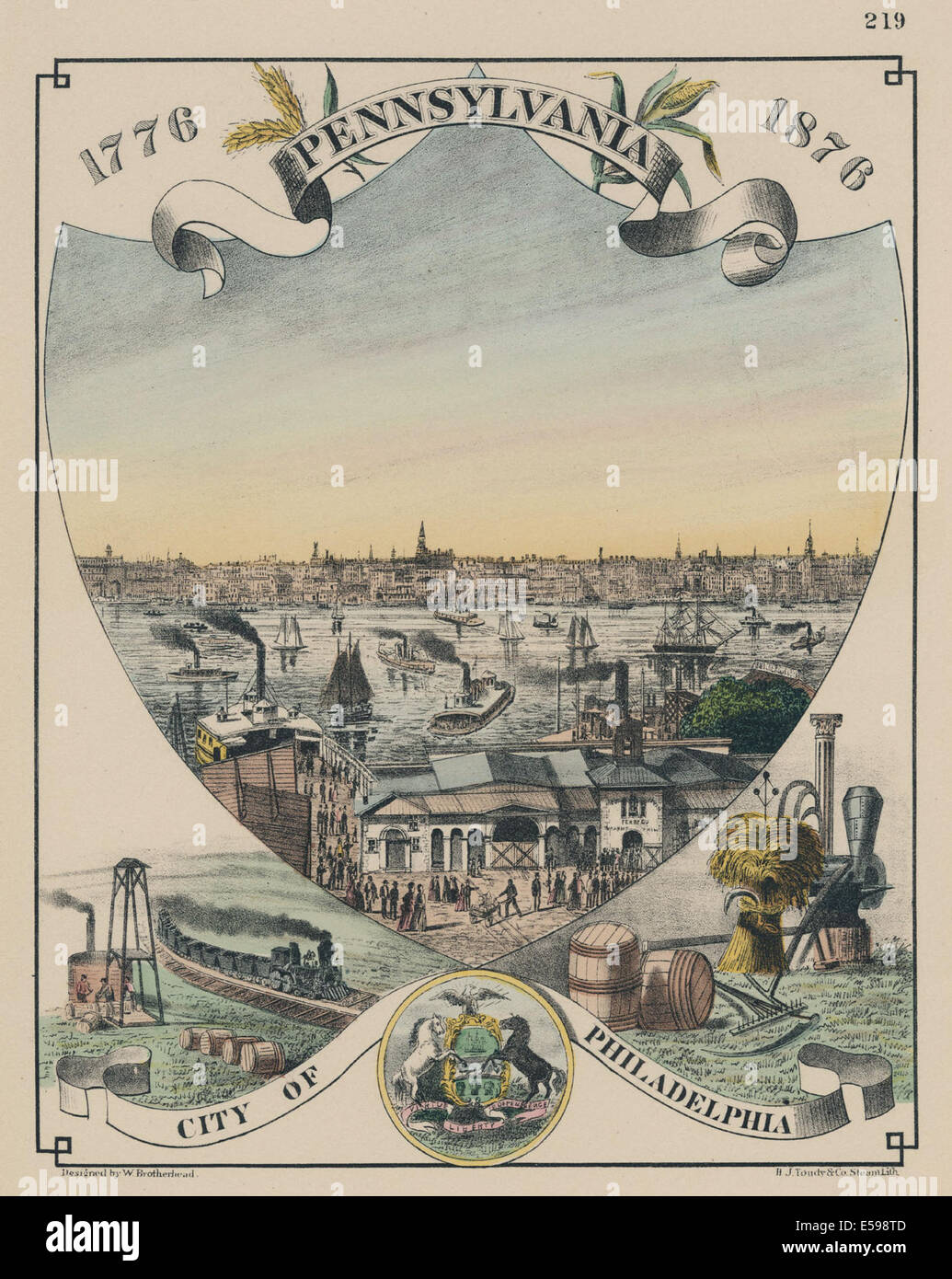 A lithograph from 1872 depicting the city of Philadelphia and its ...