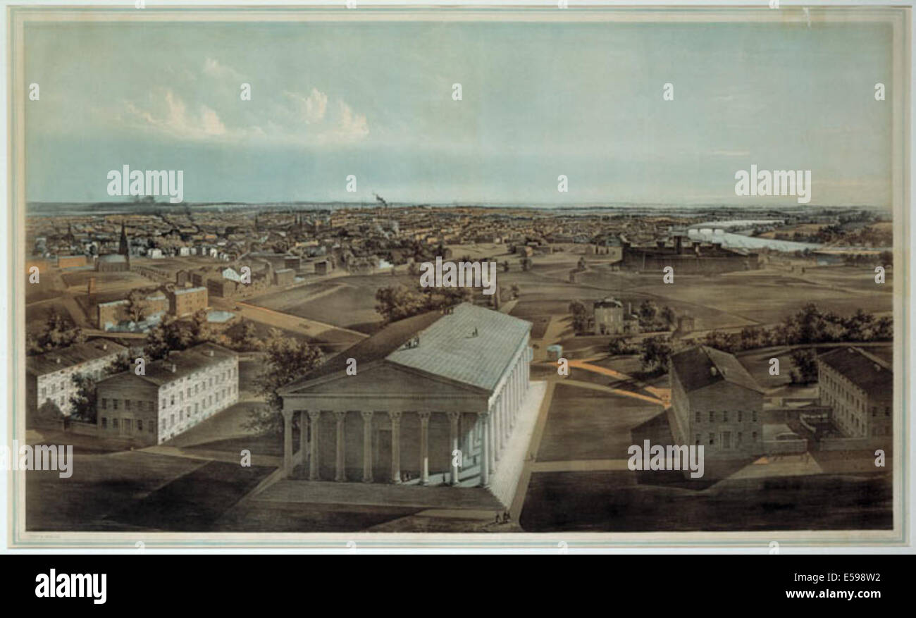 A lithograph showing a view of Philadelphia from Girard College in 1850 ...
