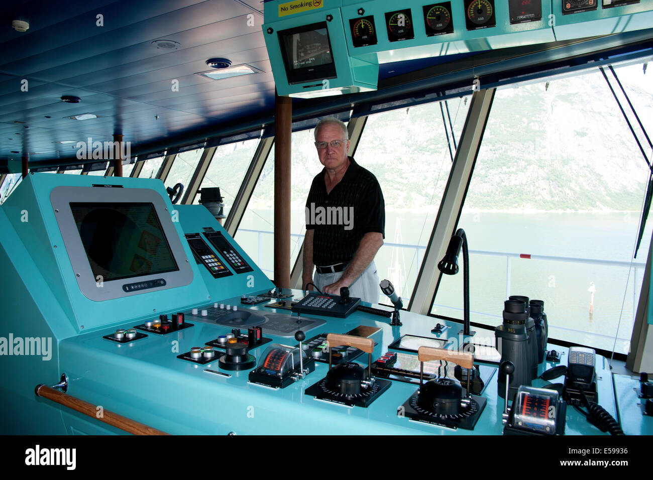 Man touring the Navigation Deck of a luxury cruise liner Stock Photo ...
