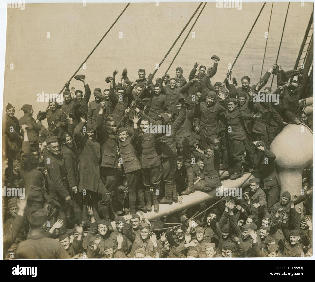 A photograph capturing the return of the 28th Infantry Division, known ...