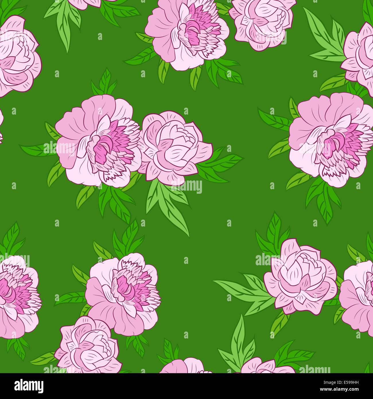 seamless pattern, pink flowers on green background Stock Photo - Alamy