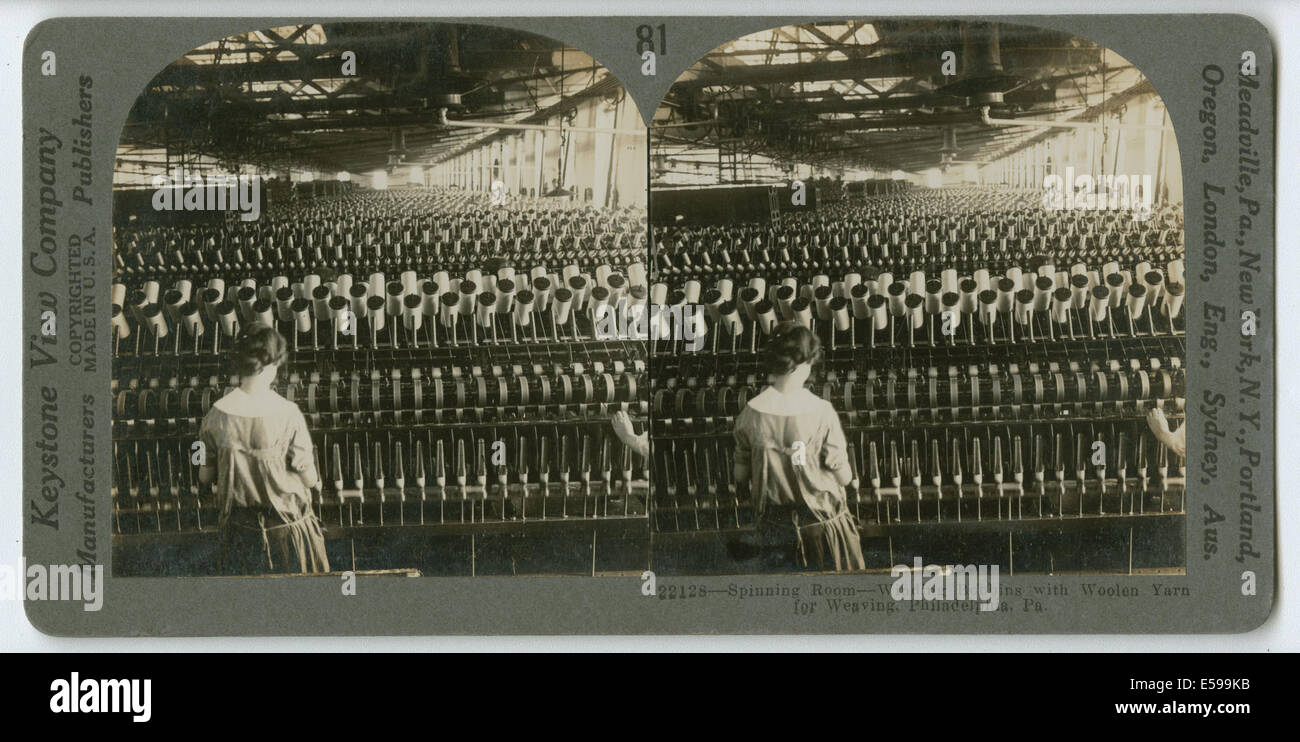 A stereograph depicting a spinning room in a Philadelphia factory ...