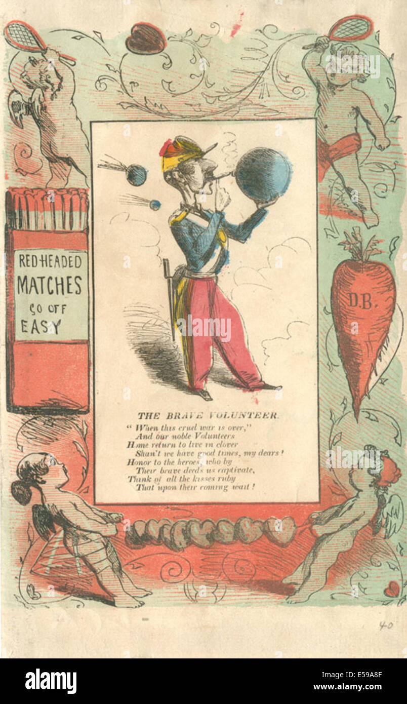 A cartoon from the Civil War era, titled 'The Brave Volunteer ...