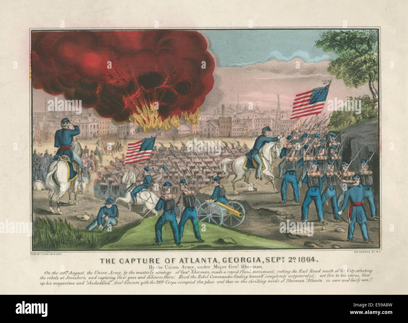 A lithograph by Currier & Ives depicting the Union Army's capture of ...