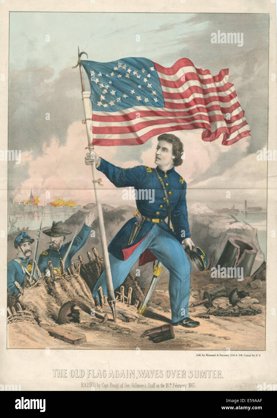 A scene from February 18, 1865, depicting the raising of the flag over ...