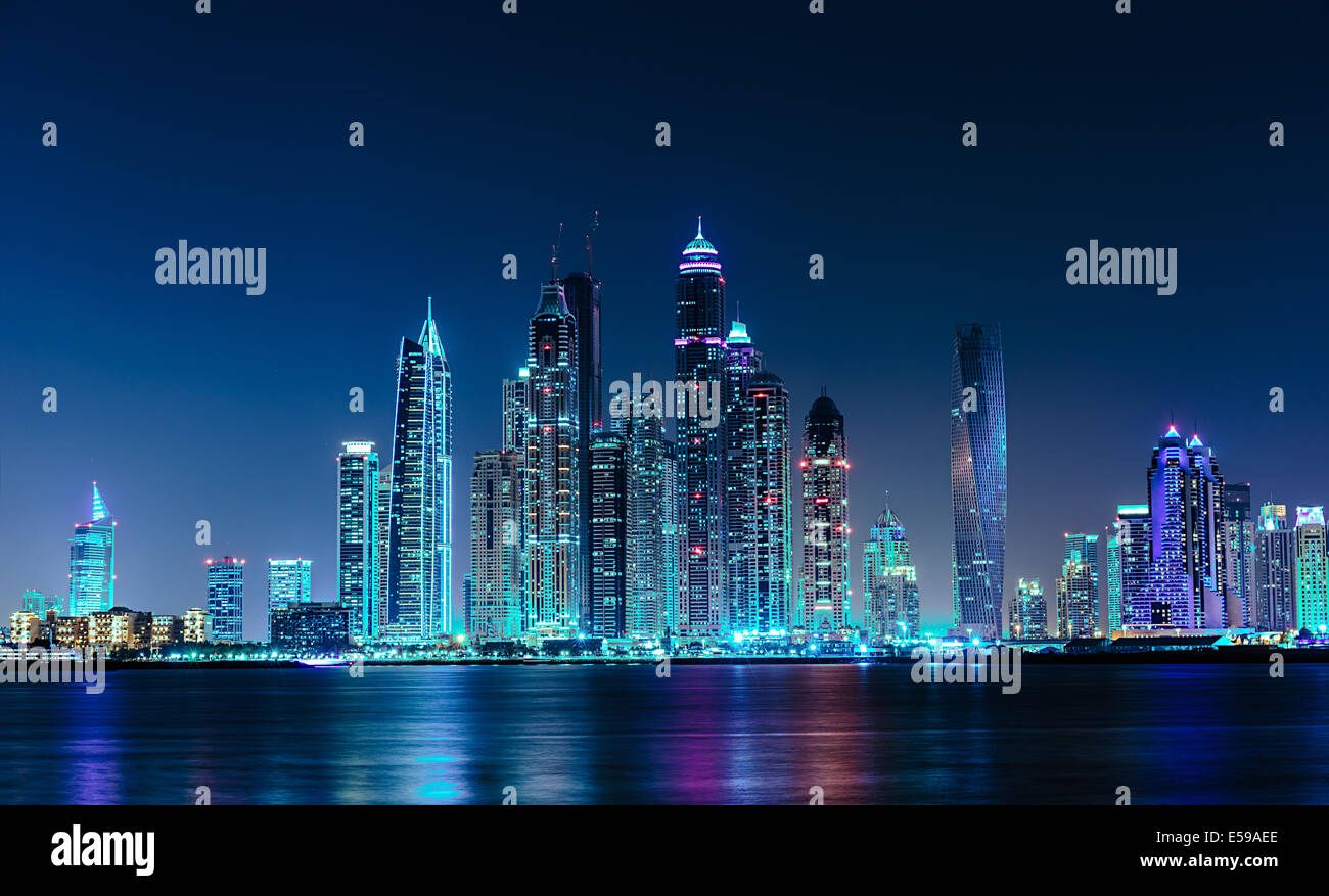 DUBAI, UAE - NOVEMBER 7: General view of the Dubai Marina at night, on ...