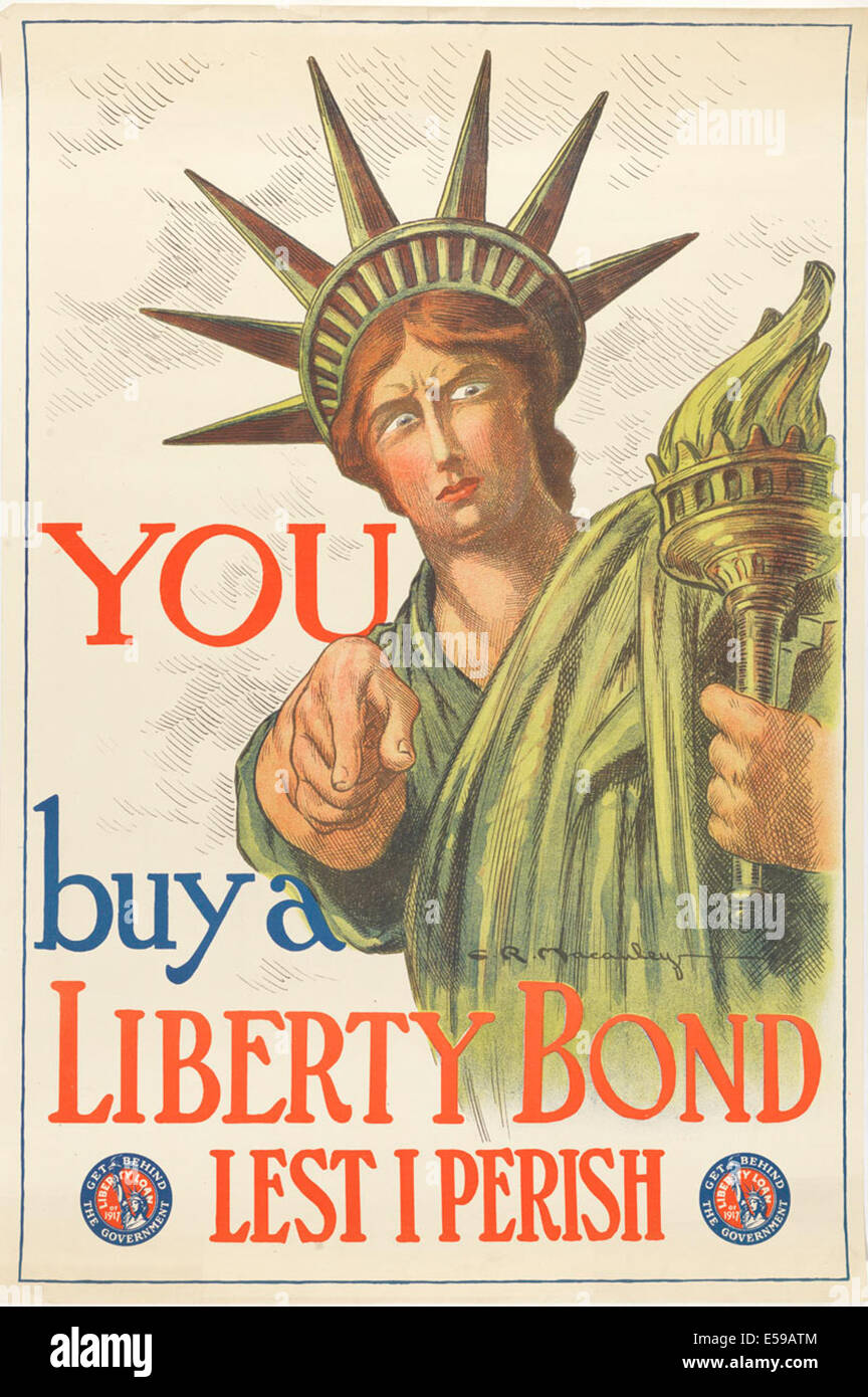 A World War I-era poster featuring Lady Liberty and promoting the ...