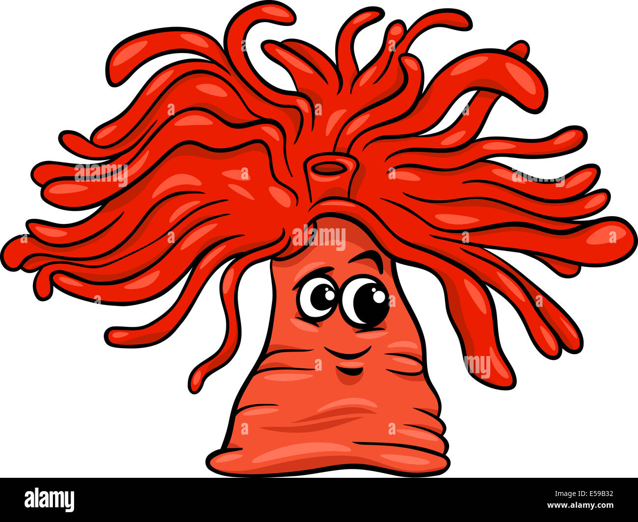 Cartoon Illustrations of Funny Anemone Sea Life Animal Character Stock ...