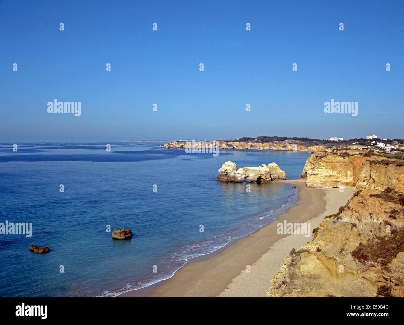 Coastline with large rock, Praia da Rocha, Algarve, Portugal, Western ...