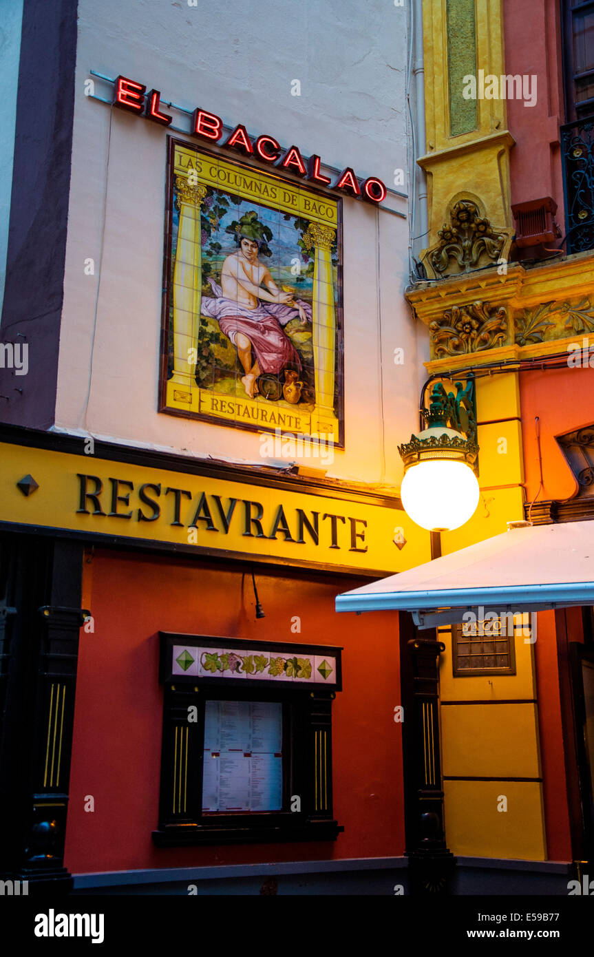 Signage for Las Columnas de Baco Restaurant in Seville Spain Stock ...