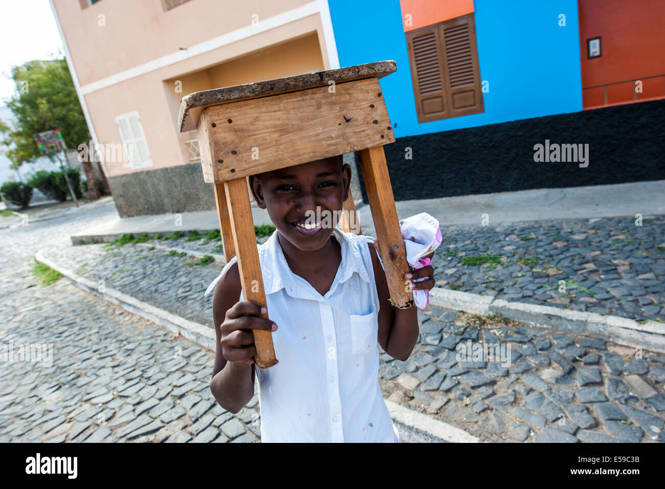 Local children in Mindelo, Sao Vicente Island, Cape Verde Stock Photo ...