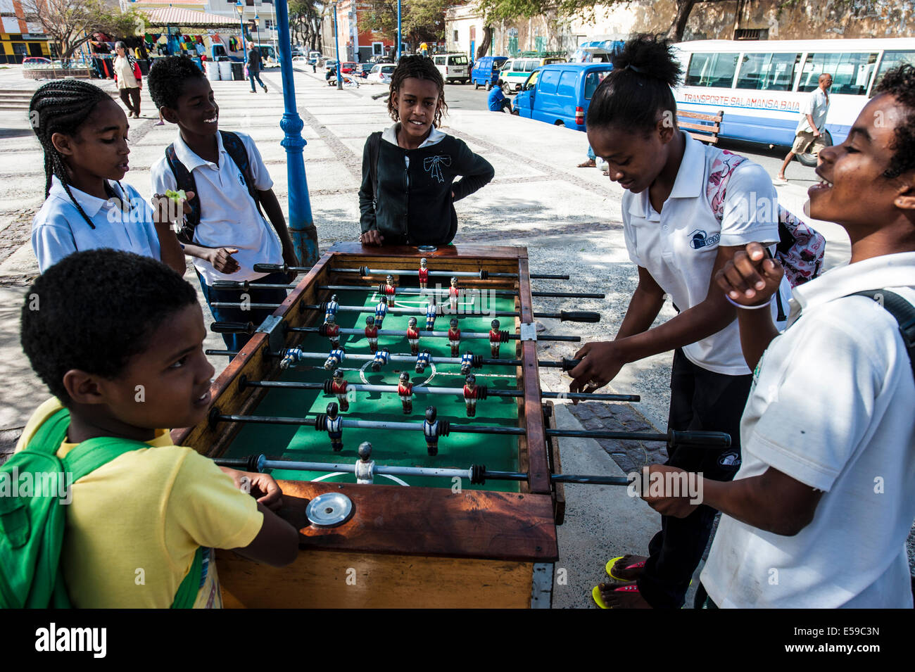 Local children in Mindelo, Sao Vicente Island, Cape Verde Stock Photo ...