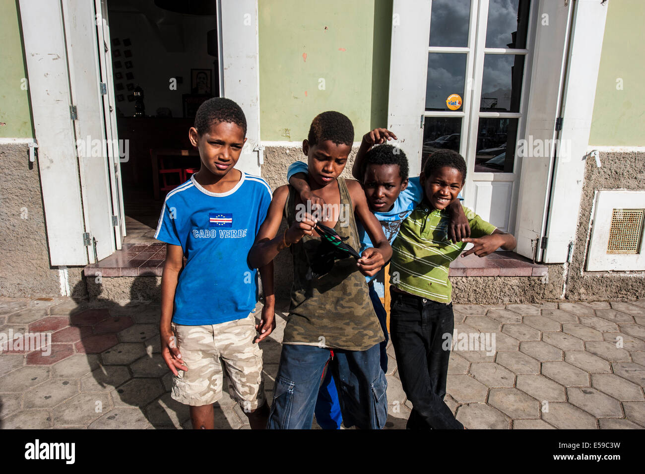 Local children in Mindelo, Sao Vicente Island, Cape Verde Stock Photo ...