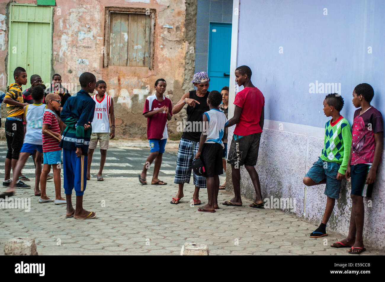 Local children in Mindelo, Sao Vicente Island, Cape Verde Stock Photo ...