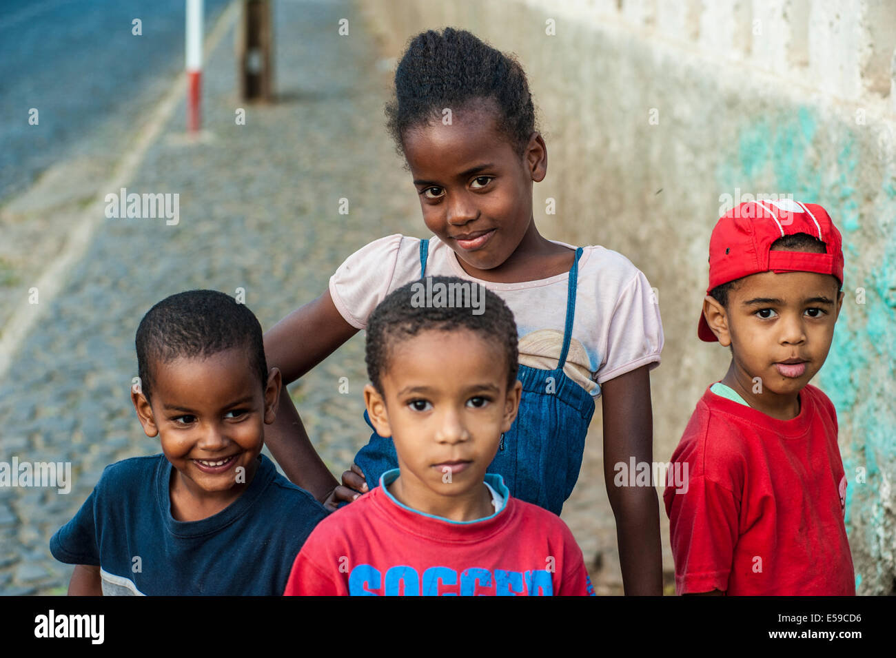 Local children in Mindelo, Sao Vicente Island, Cape Verde Stock Photo ...