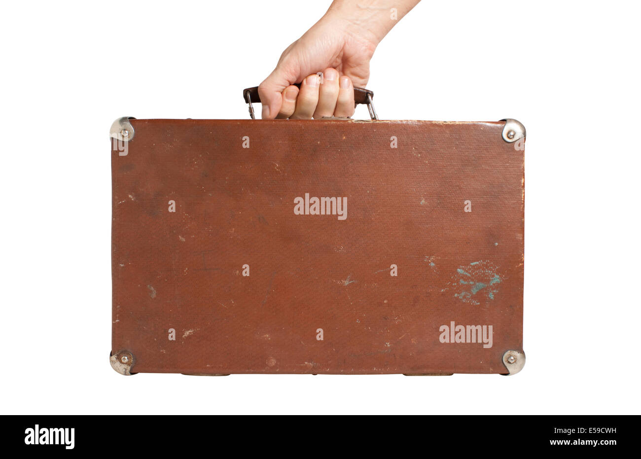 hand holding an old suitcase isolated on white background Stock Photo ...