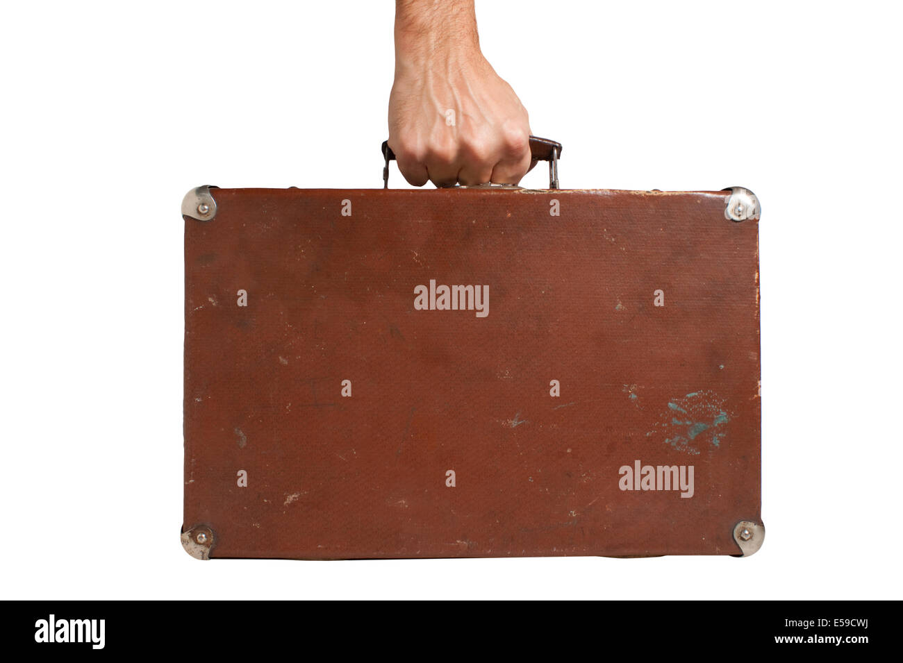 hand holding an old suitcase isolated on white background Stock Photo ...