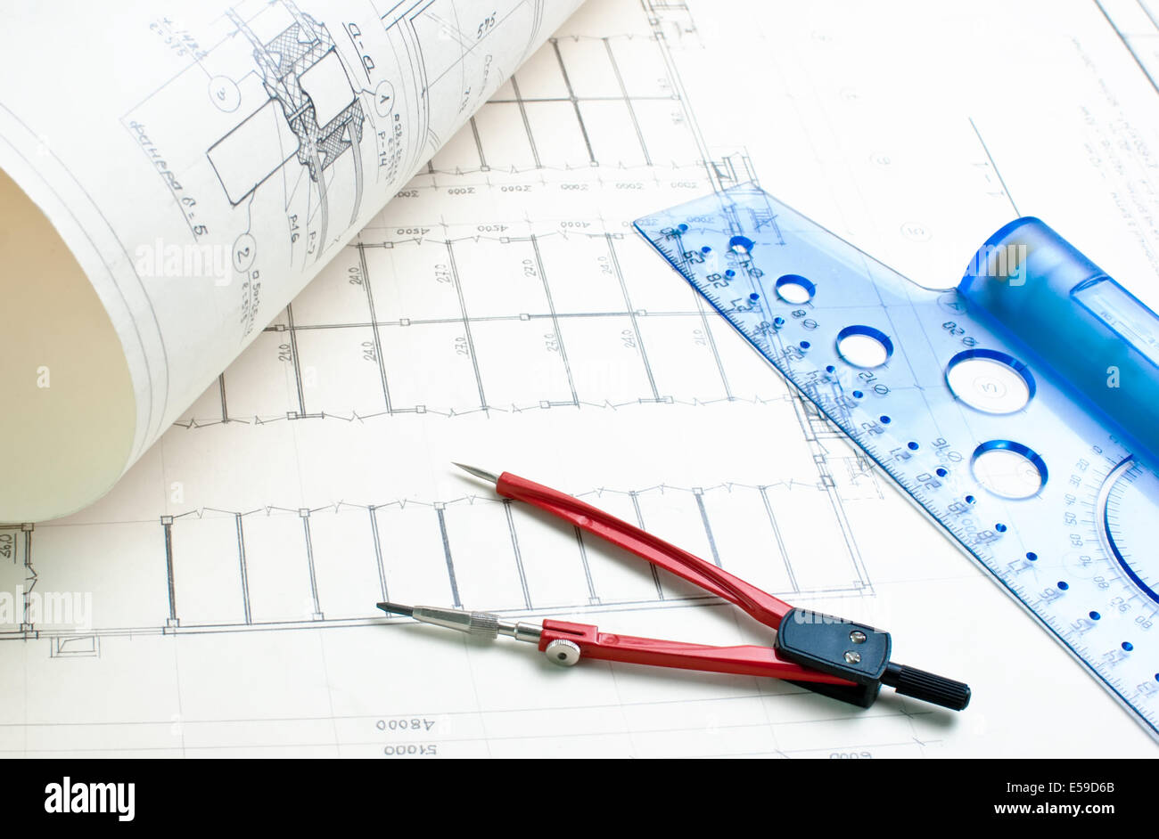 architectural drawing with a ruler and compass Stock Photo - Alamy