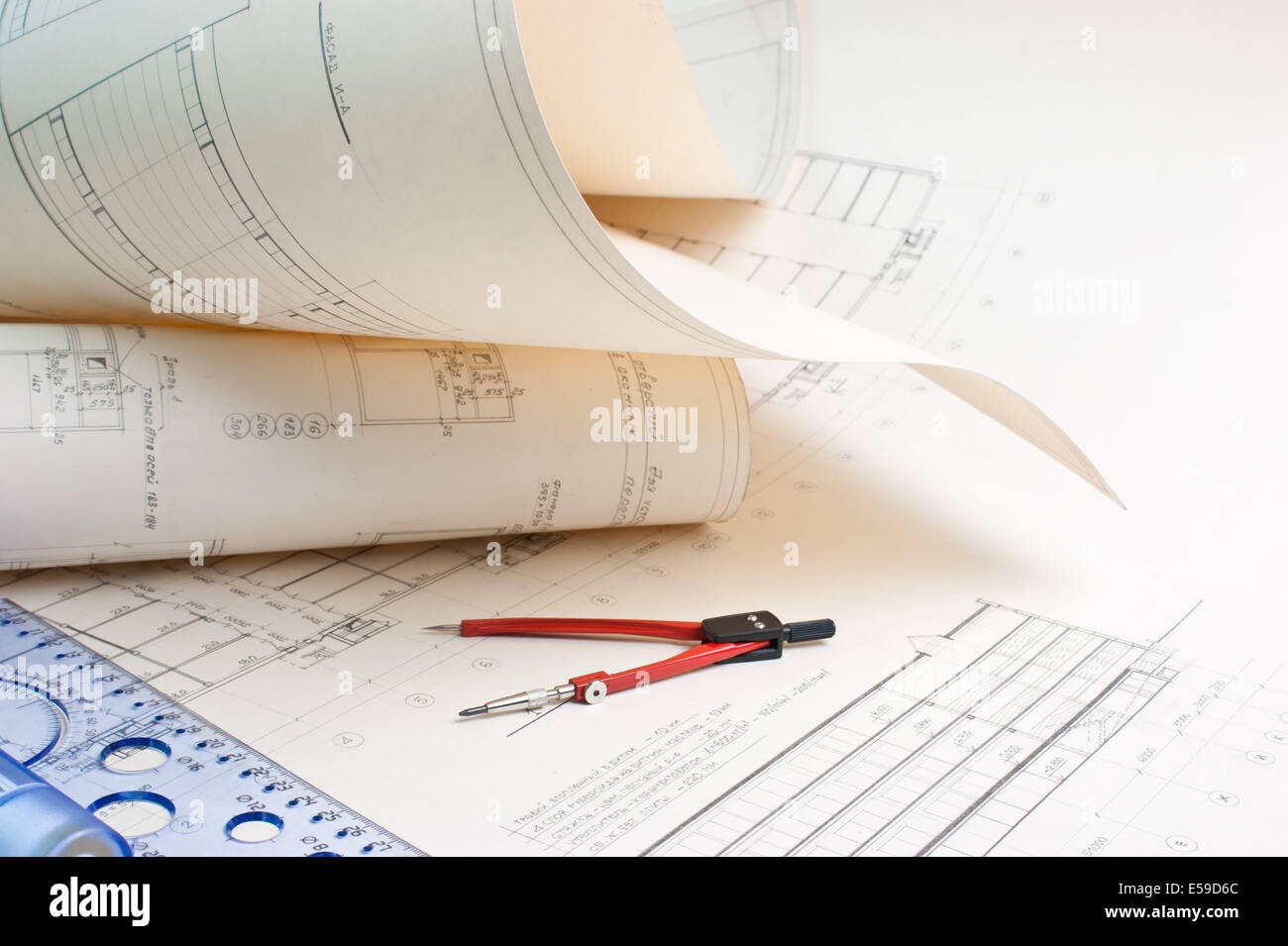 architectural drawing with a ruler and compass Stock Photo - Alamy