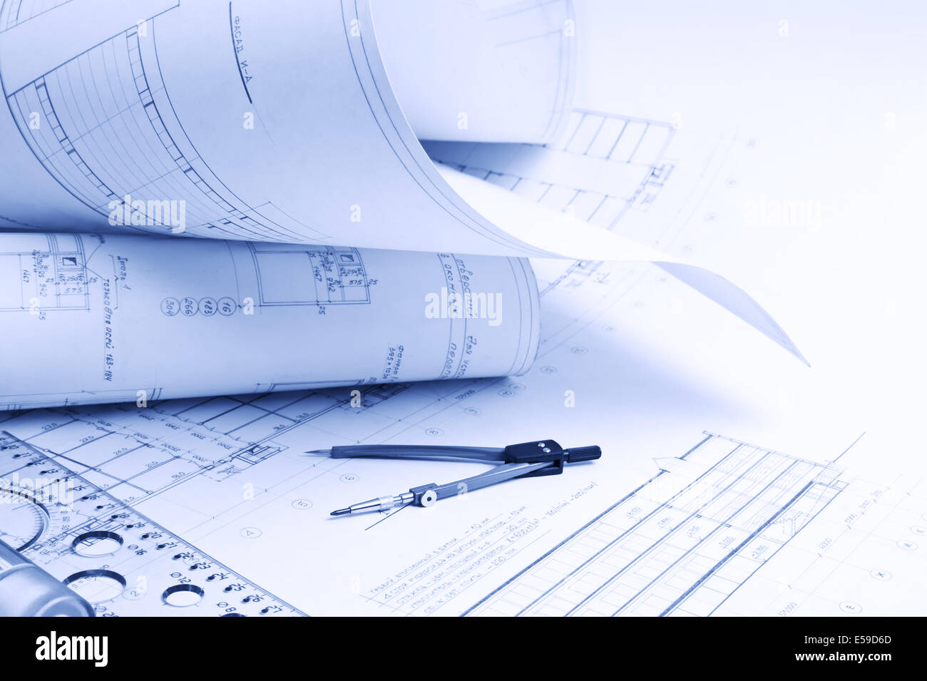 architectural drawing with a ruler and compass Stock Photo - Alamy