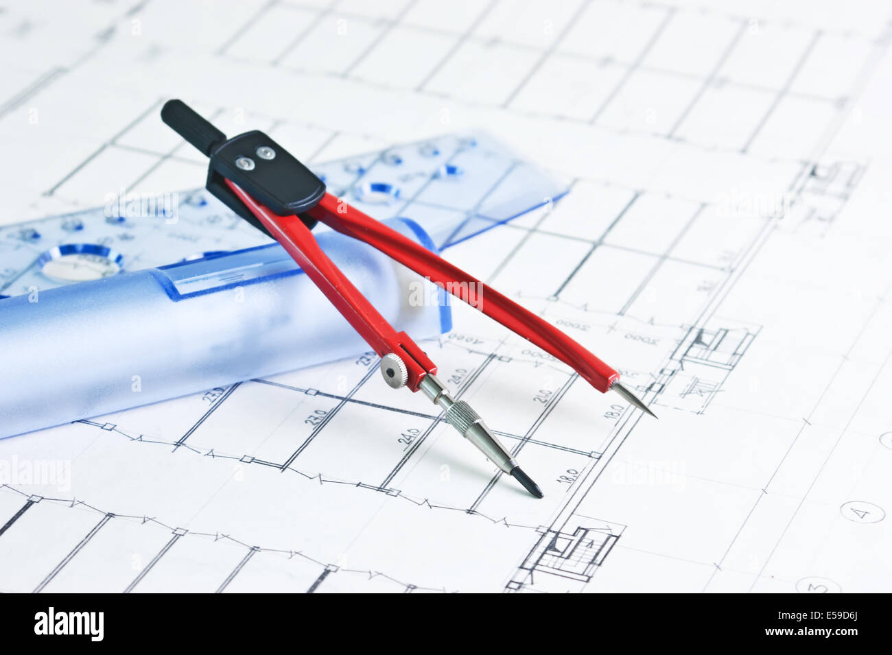 architectural drawing with a ruler and compass Stock Photo - Alamy