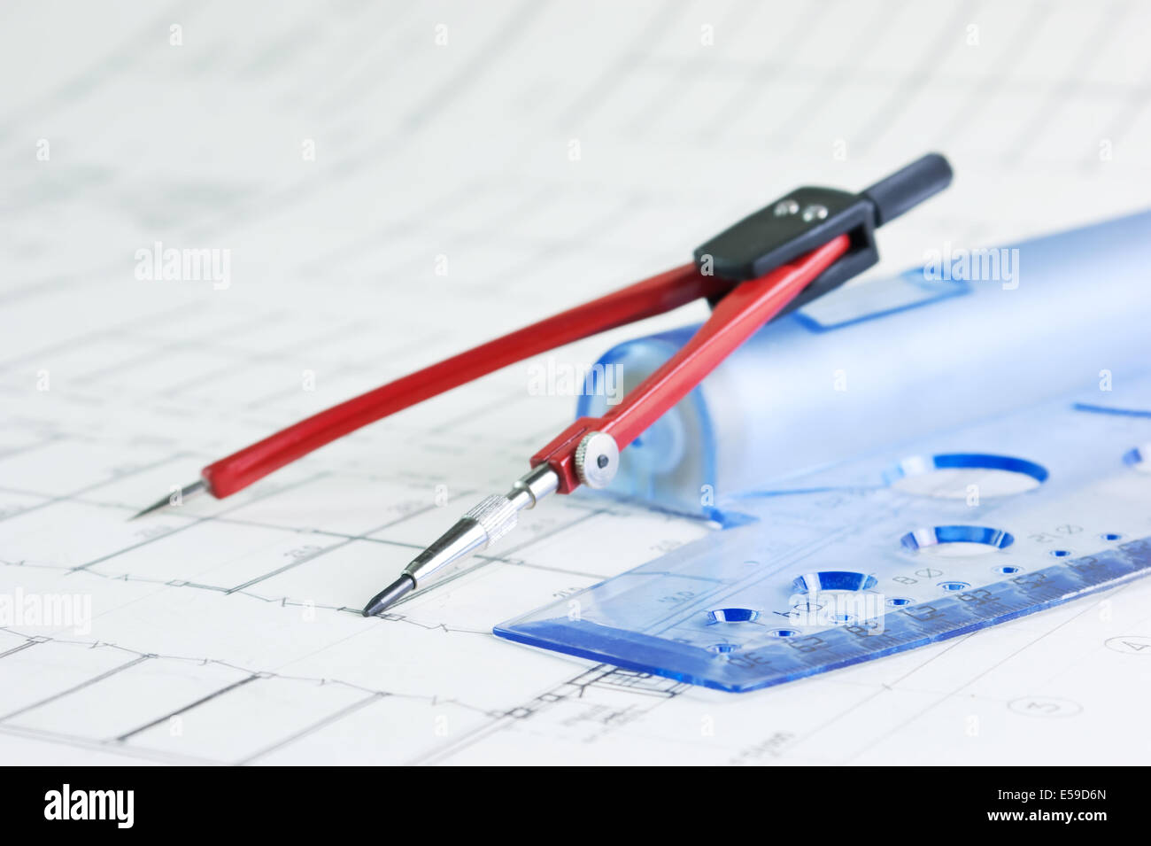 architectural drawing with a ruler and compass Stock Photo - Alamy