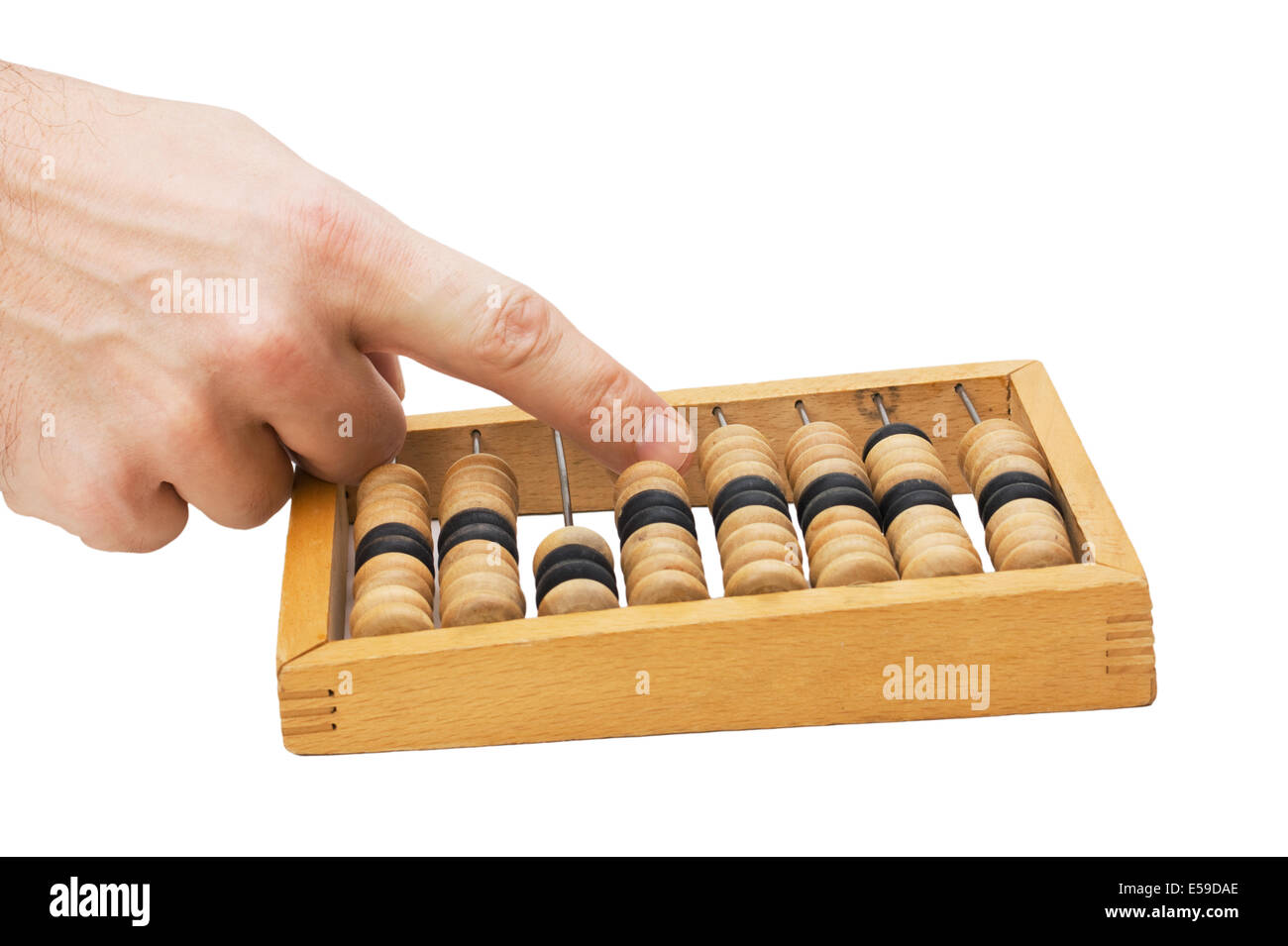 hand and a wooden Abacus isolated on white background Stock Photo - Alamy
