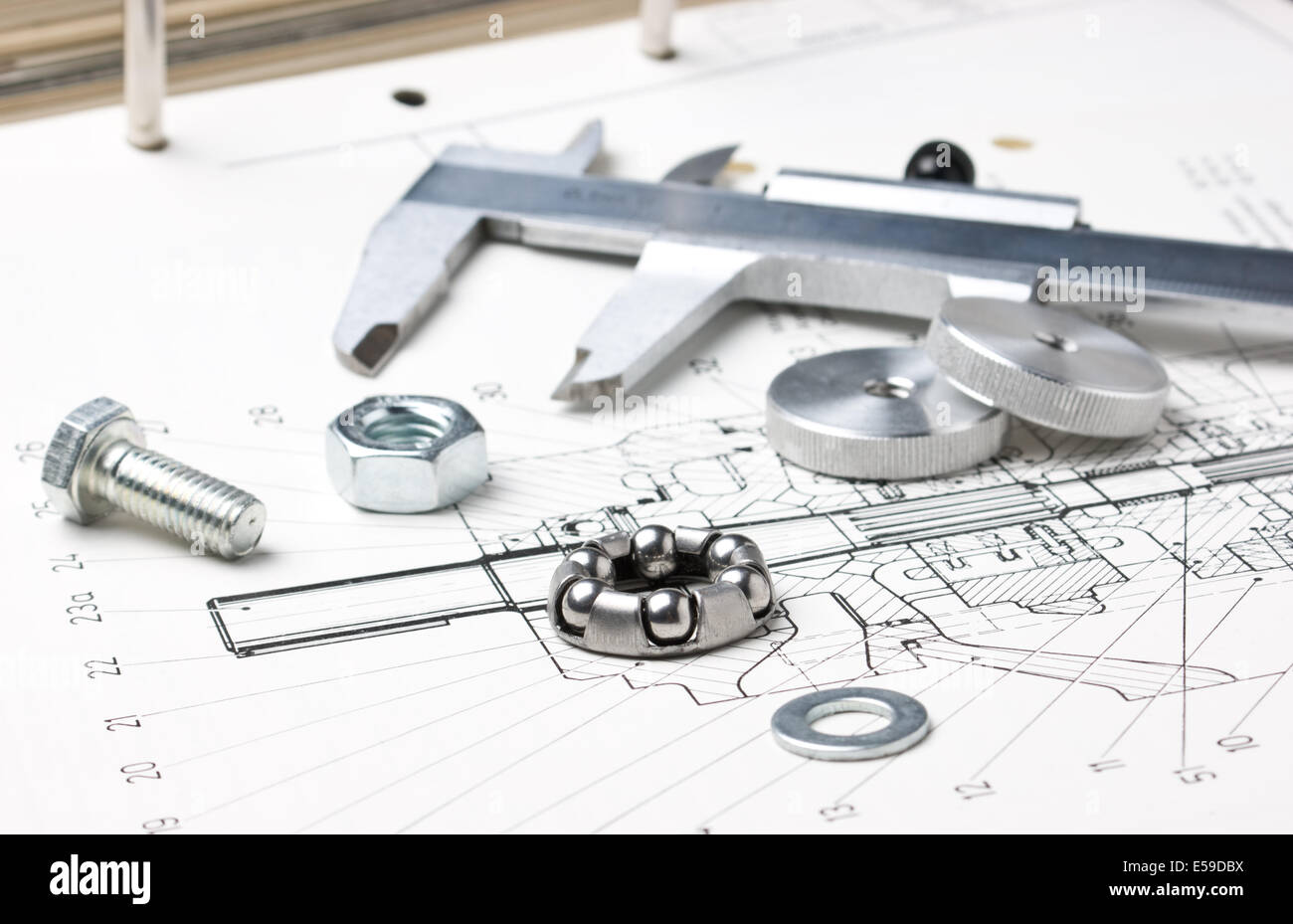 mechanical scheme and calipers with bearing Stock Photo - Alamy