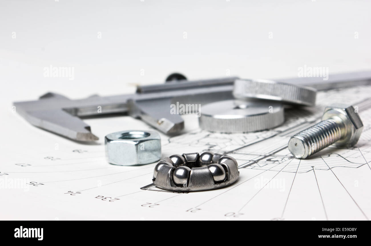 mechanical scheme and calipers with bearing Stock Photo - Alamy