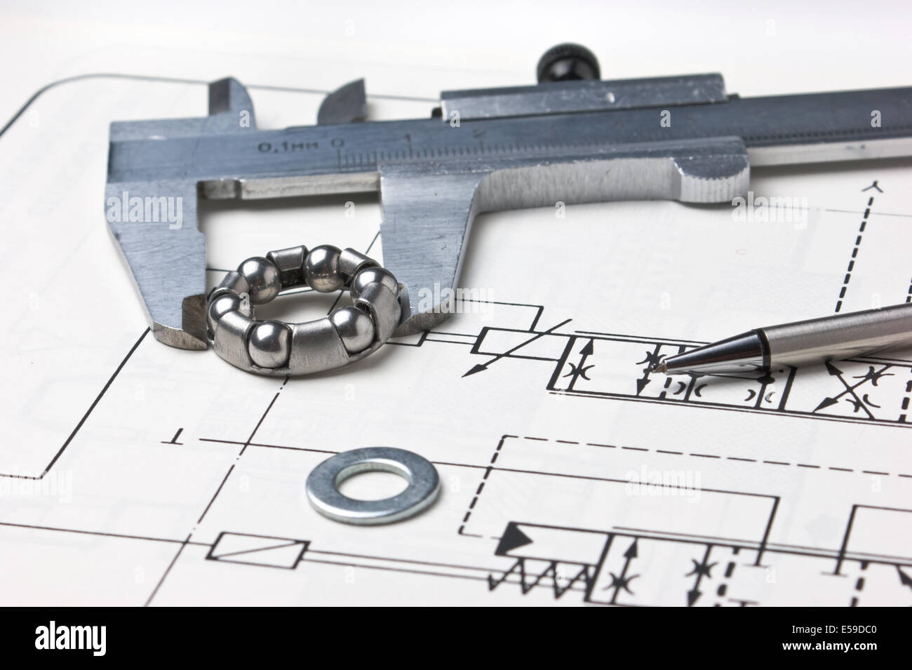 mechanical scheme and calipers with bearing Stock Photo - Alamy