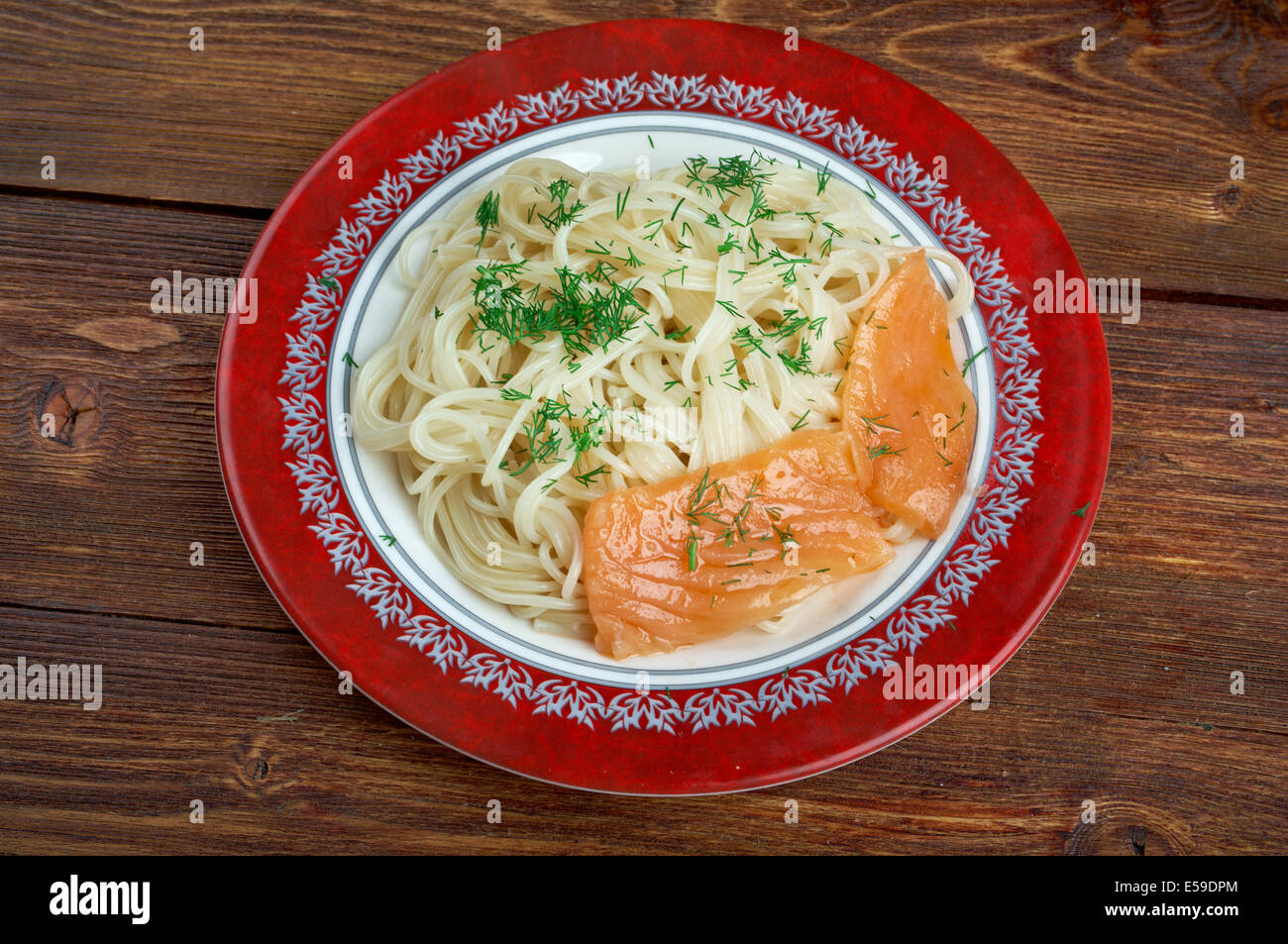 Pasta vermicelli with salmon . closeup Stock Photo - Alamy