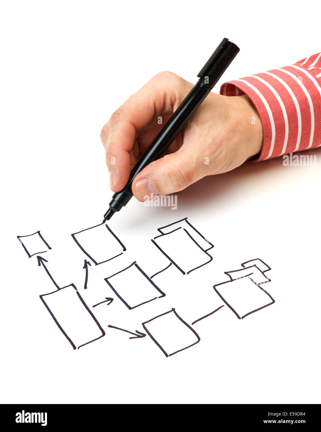 hand marker draws a block diagram isolated on a white background Stock ...