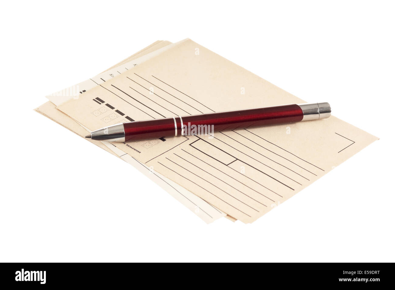 stack of mail envelopes and a pen isolated on white background Stock ...