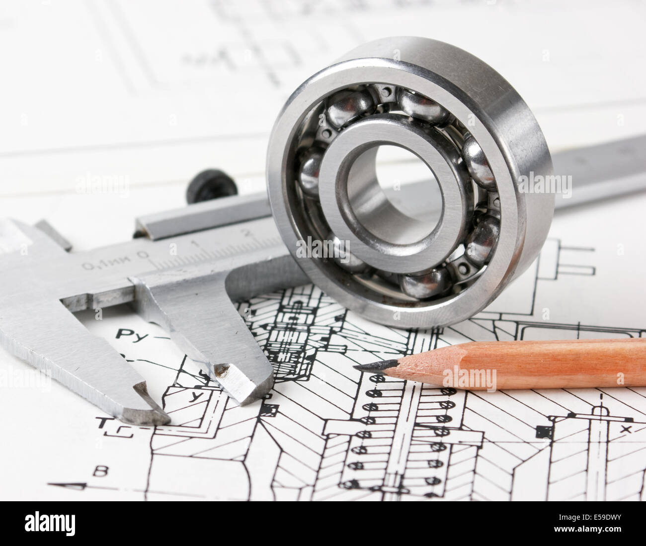 mechanical scheme and calipers with bearing Stock Photo - Alamy