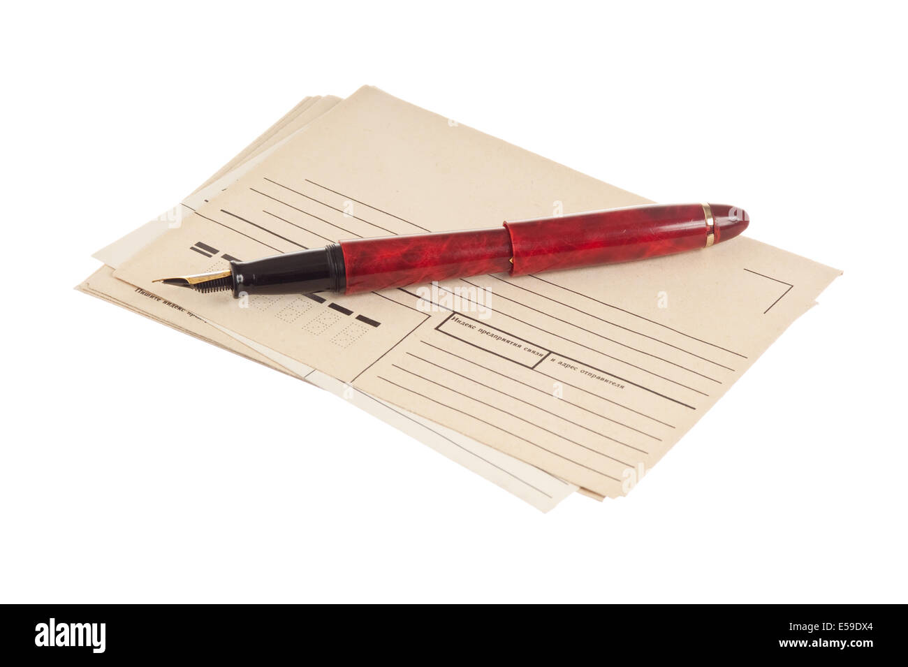 stack of mail envelopes and a pen isolated on white background Stock ...