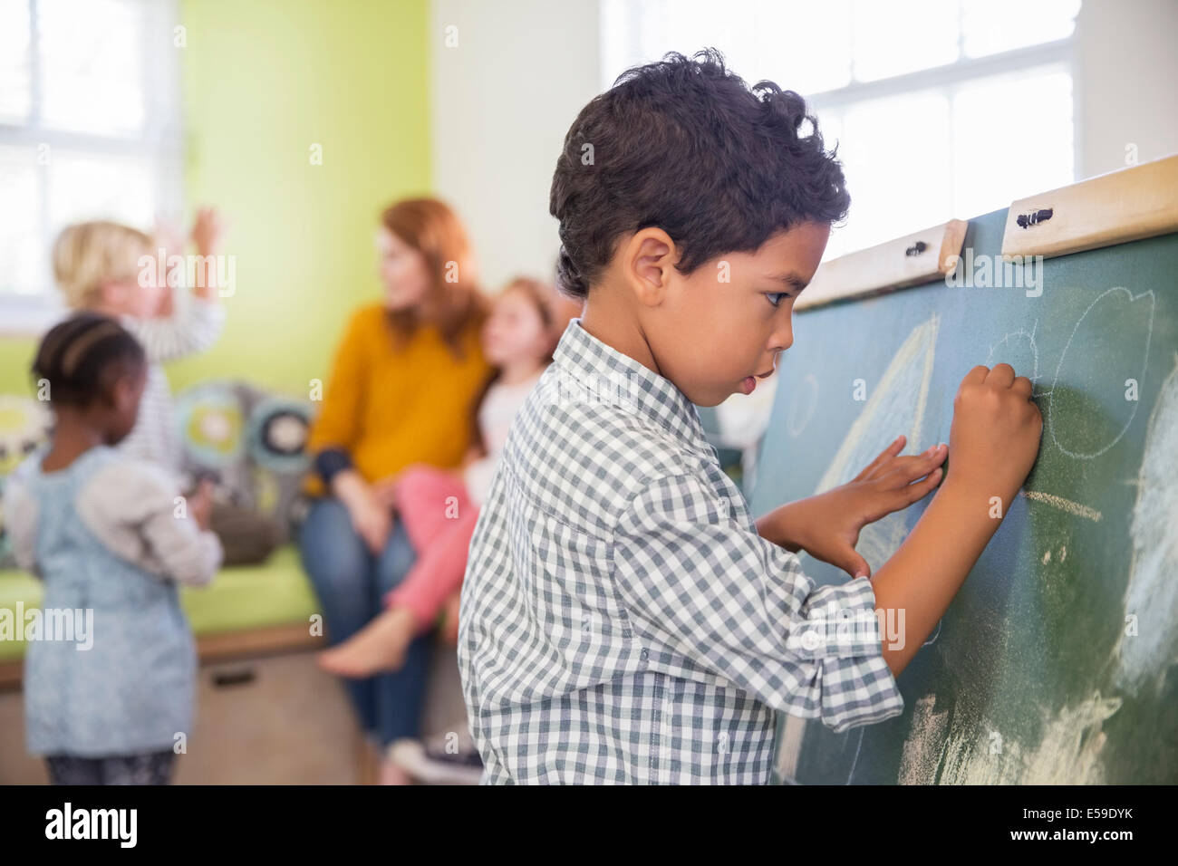 Children Drawing On Blackboard High Resolution Stock Photography and ...