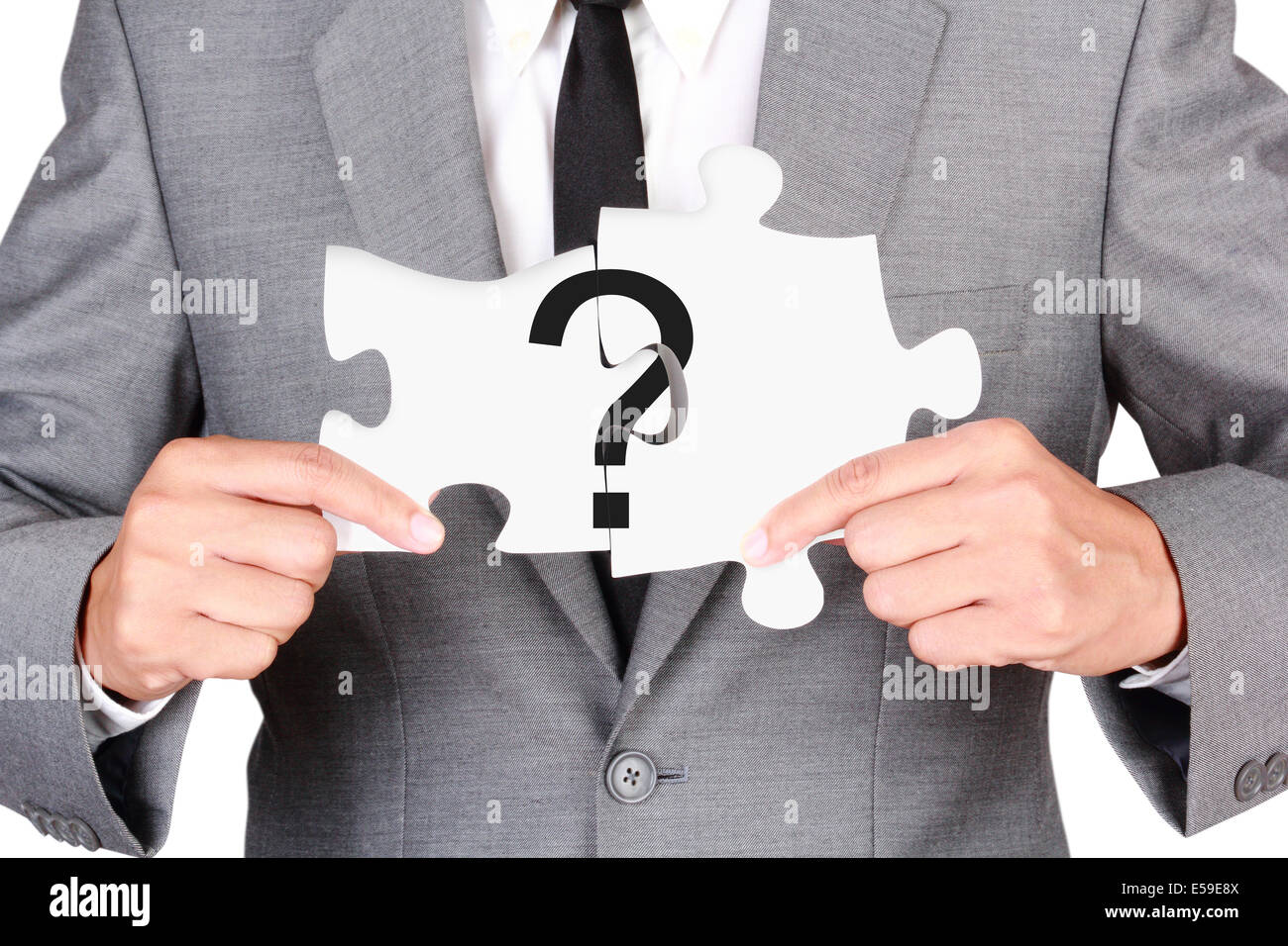Concept question mark jigsaw connected businessman showing jigsaw ...