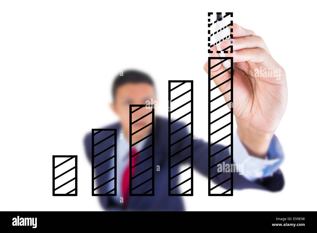 Concept business draw graph bar growth above whiteboard white ...