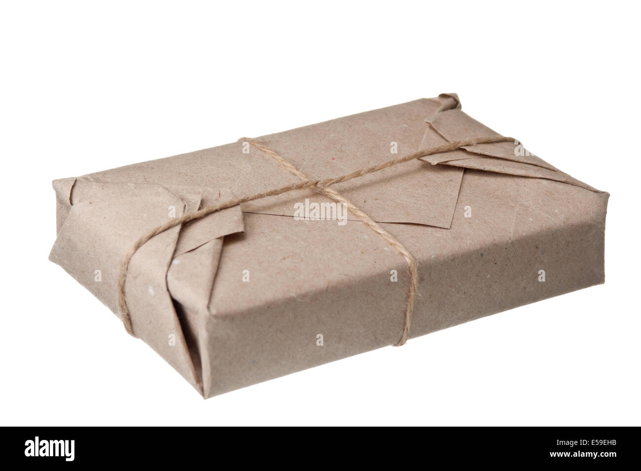 parcel wrapped with brown kraft paper isolated on white background ...